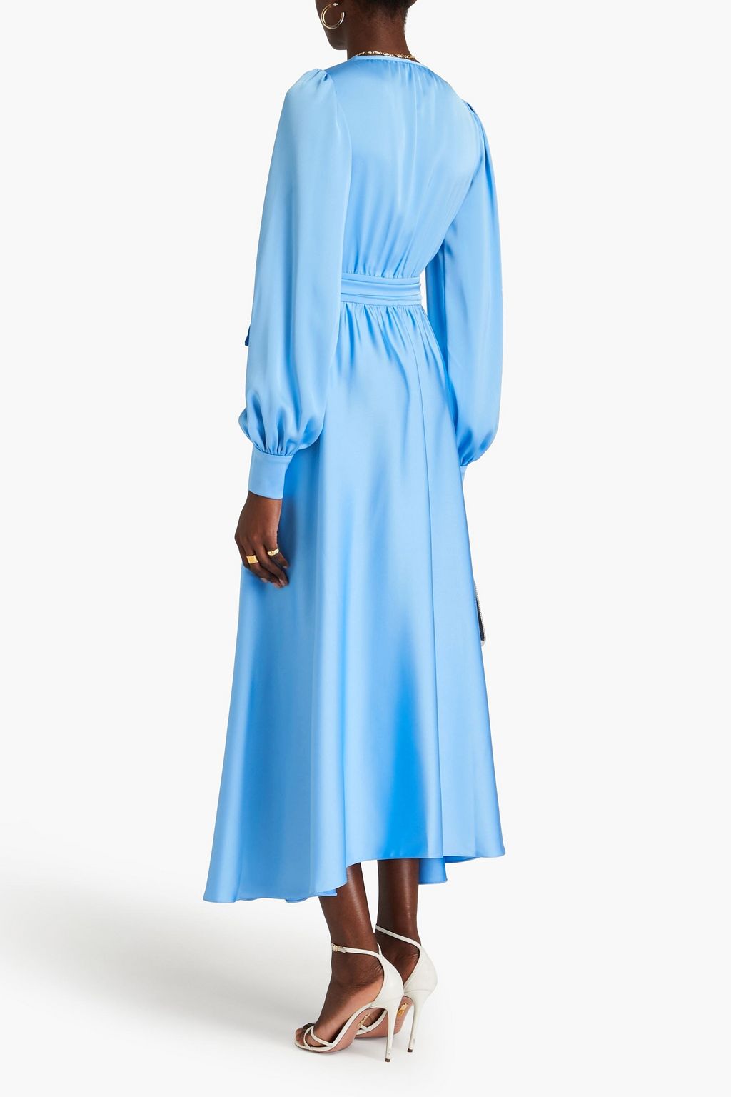 RHEA COSTA Satin Midi Dress | Gathered Waist | Elegant Drape | Rich ...